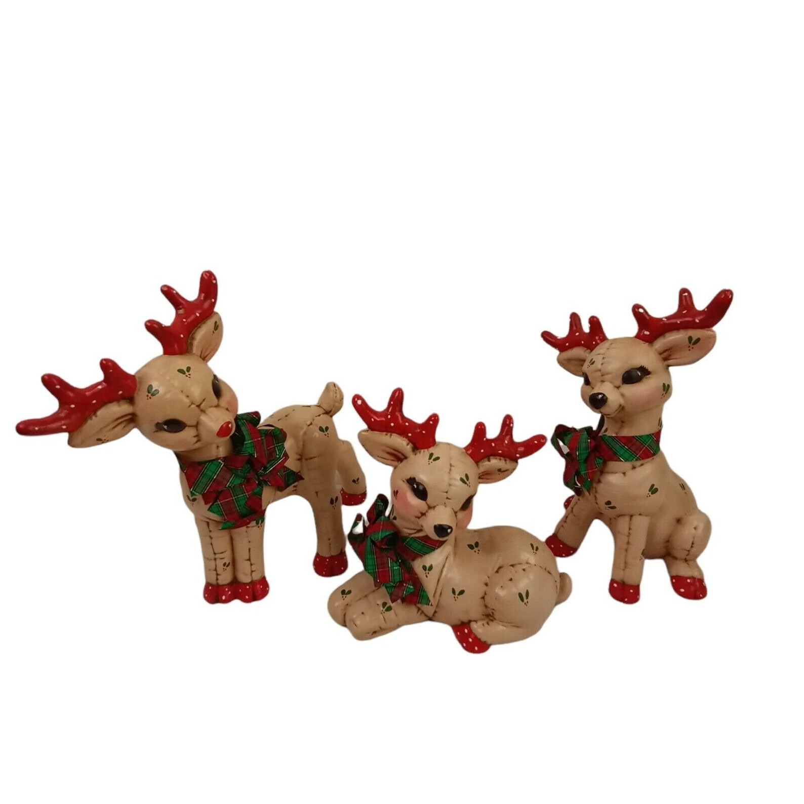 Vintage Kimple Christmas Reindeer Holly Figurines Hand Painted 11 Set ...