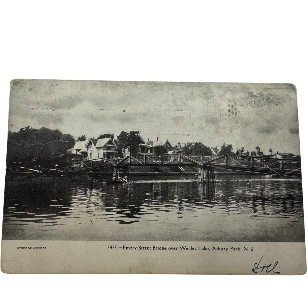 Vintage 1927 Embury Street Bridge Over Wesley Lake Postcard Asbury Park ...