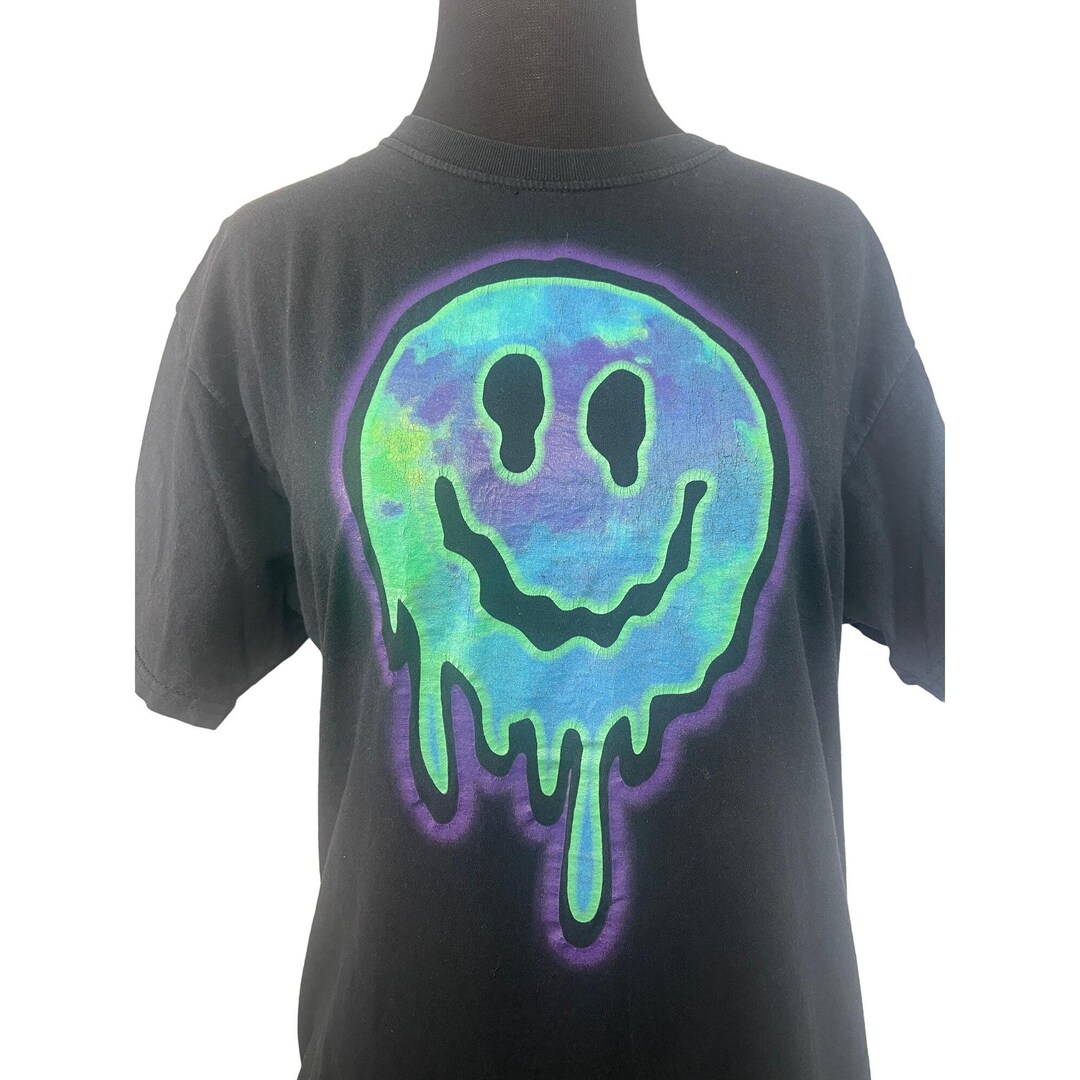 Vintage Y2K Drippy Smiley Face Tshirt Black NO Tags - See Measurements ...