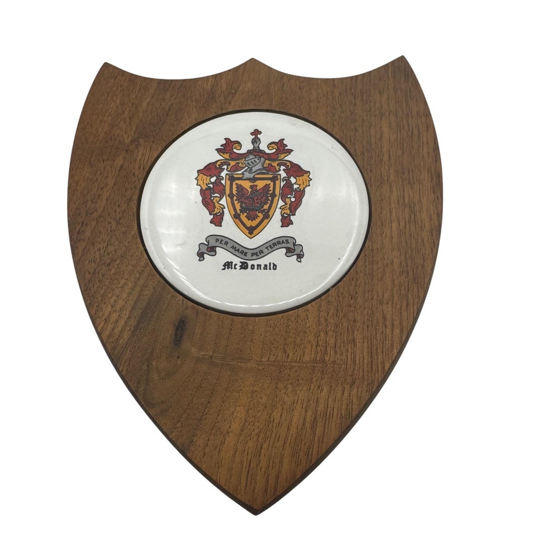 Vtg Mcdonald Clan Coat of Arms Wooden Shield Plaque With Ceramic ...