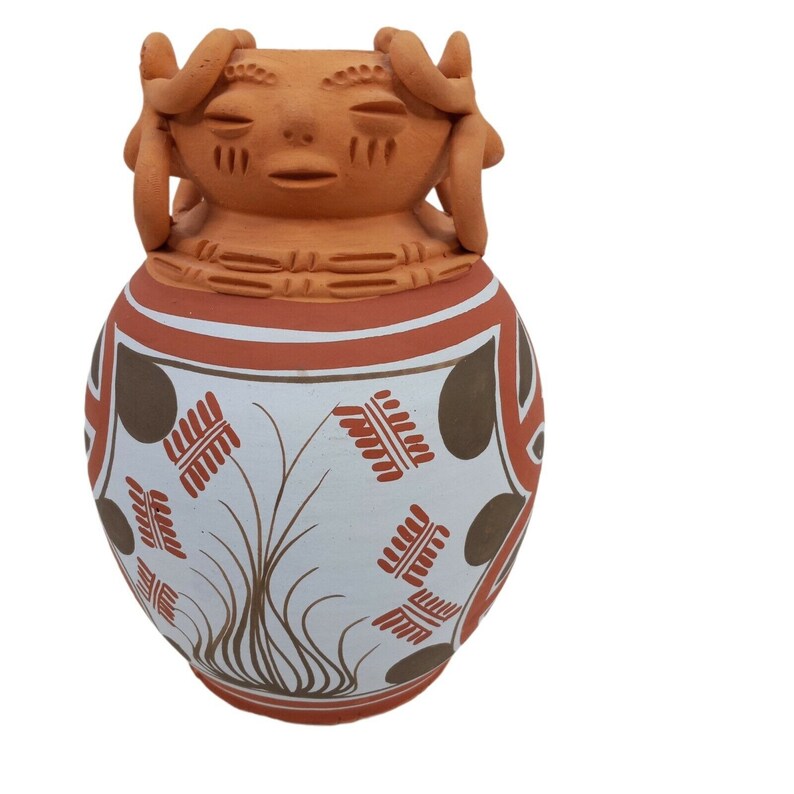 Terra Cotta Faces Vase Pottery Inca Aztec Maya Hand Painted Mexico 7.5 ...