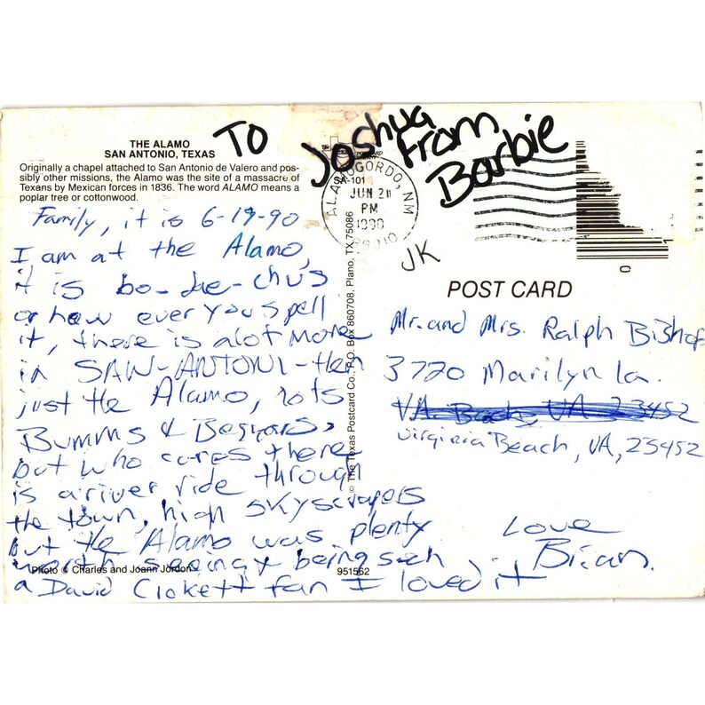 Vintage Postcard the Alamo San Antonio Texas 1990 Postmarked Historical ...