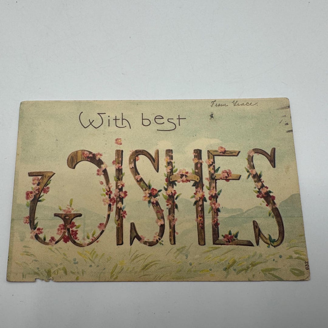 Antique 1907 Postcard With Best Wishes Floral Design & Postmark - Etsy