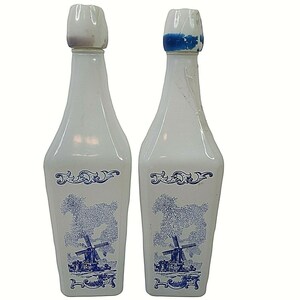 Vintage Dutch Liquor Bottles Milk Glass Blue Windmill Decanter Tulip ...
