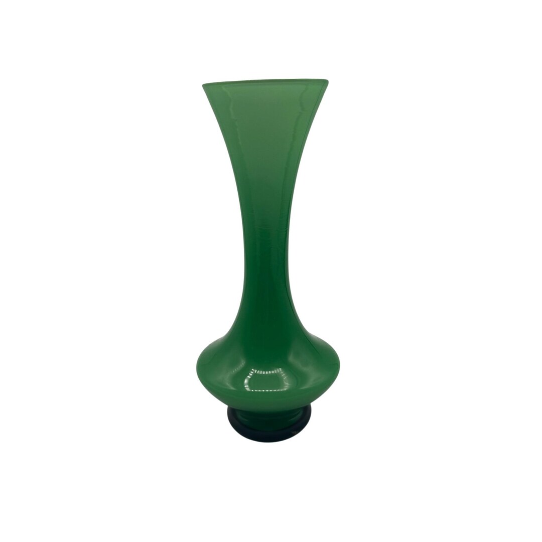 Green Frosted Glass Vase With Flared Lip & Glossy Finish Marked Japan ...