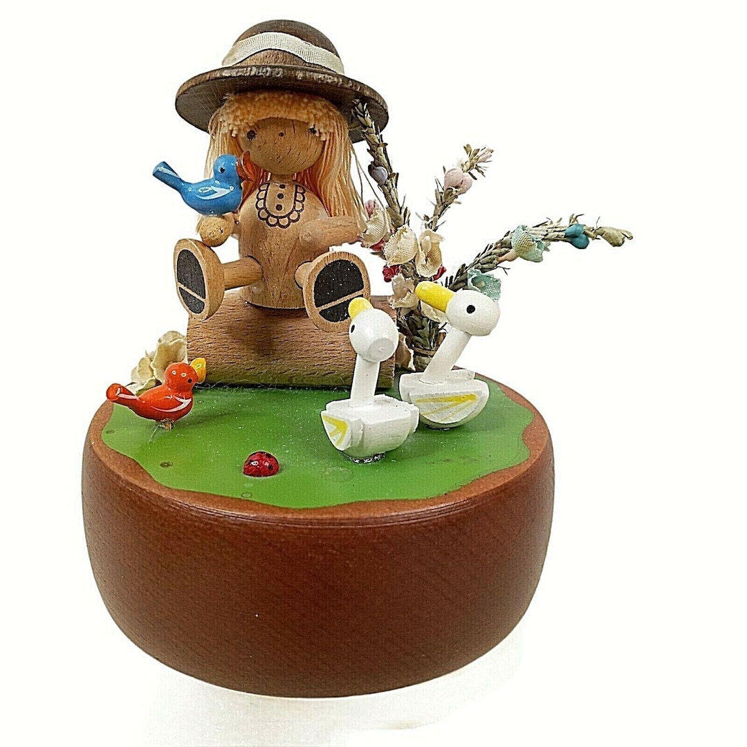 Vintage TOA Musical Girl With Birds 198-300 Japan Rare Wood Music Box ...