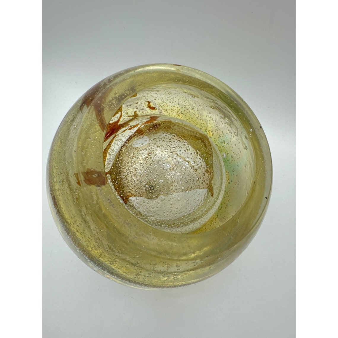 Vintage Hand-blown Glass Paperweight Oil Lamp Citrine Intricate Swirls ...