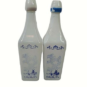 Vintage Dutch Liquor Bottles Milk Glass Blue Windmill Decanter Tulip ...