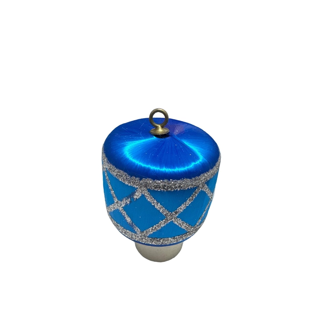Vintage Pyramid Satin Drum Glitter Xmas Ornament Blue With Silver ...