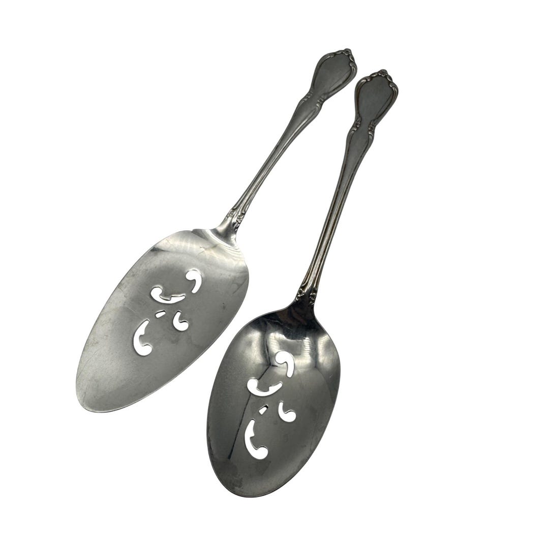 Oneidacraft Deluxe Stainless Steel Pierced Serving Spoons Spatchula Set ...