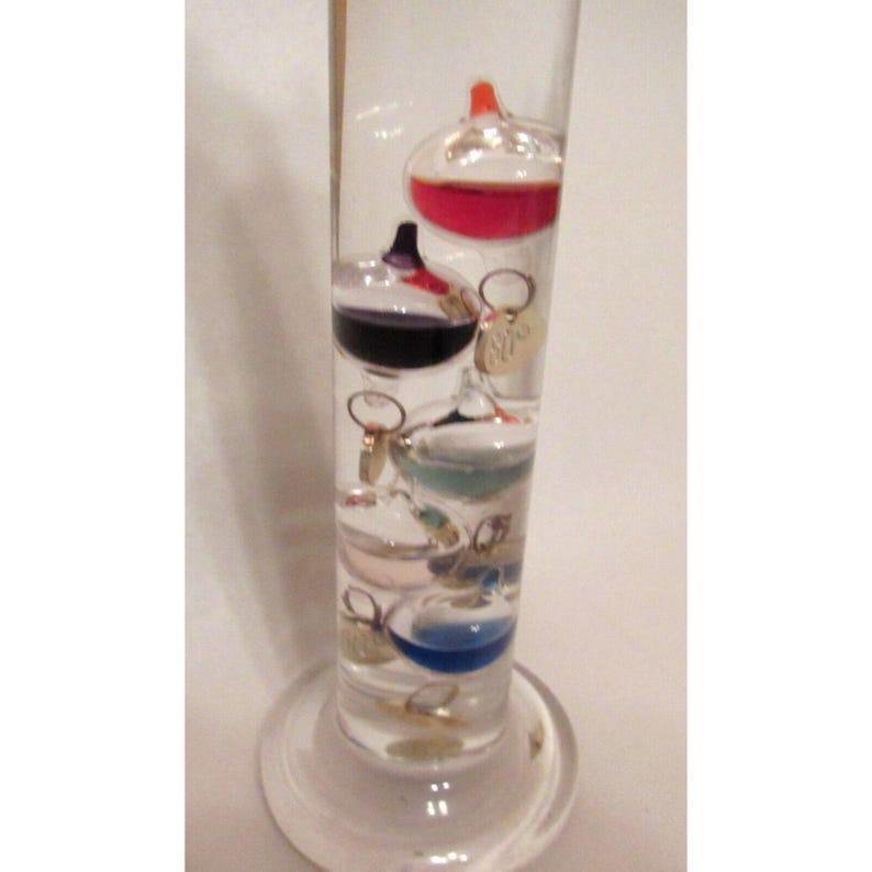 Vintage Galileo Thermometer 10.5" Tall Glass Tube With 5 Floating ...
