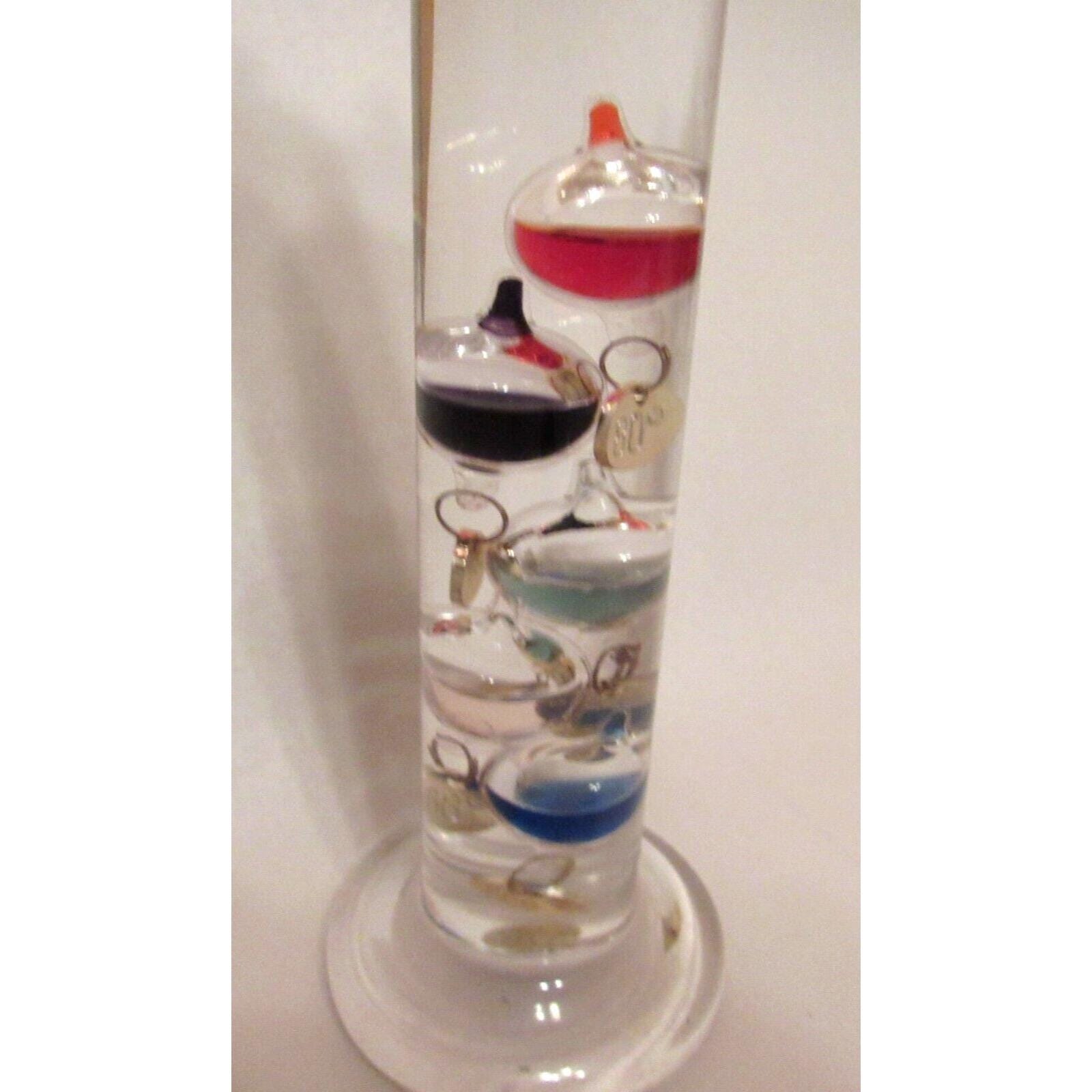Vintage Galileo Thermometer 10.5" Tall Glass Tube With 5 Floating ...