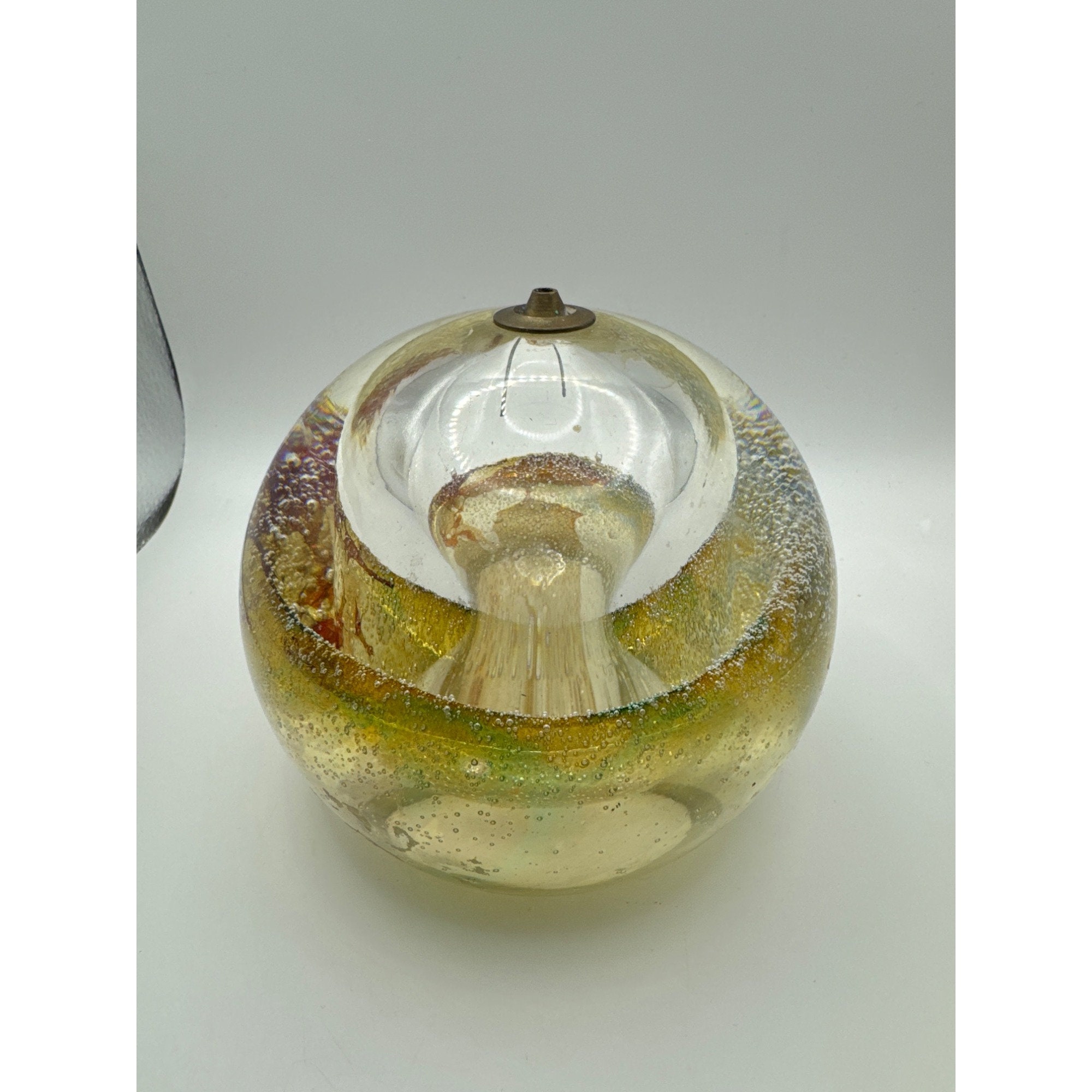 Vintage Hand-blown Glass Paperweight Oil Lamp Citrine Intricate Swirls ...