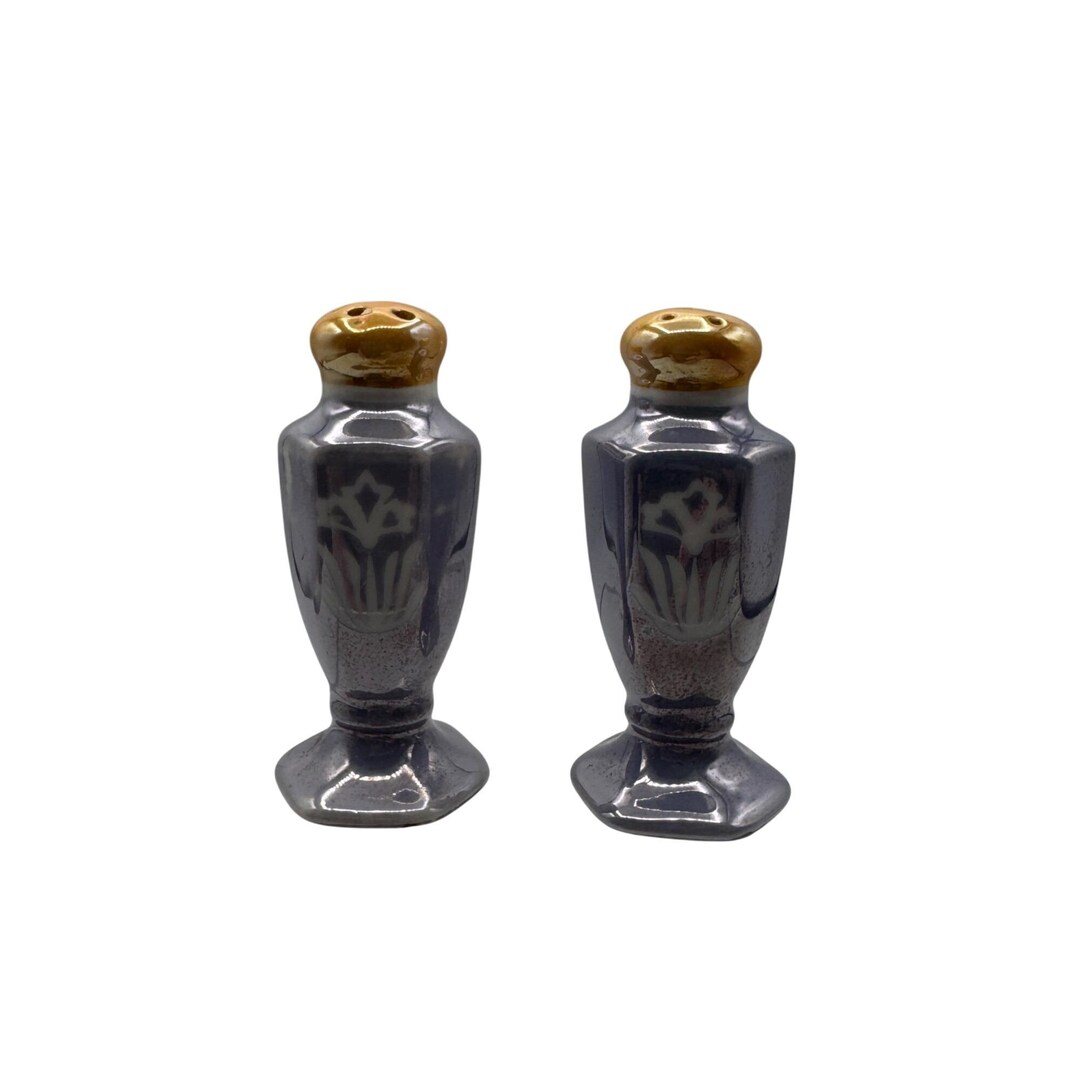 Vintage Japanese Metallic Purple Salt & Pepper Shakers With Gold Tops ...