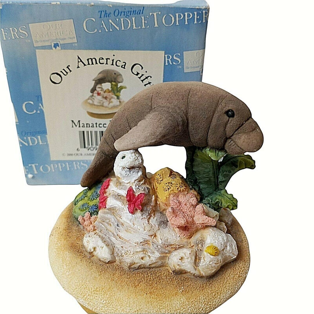 Vintage Manatee Candle Topper Jar Our America for 3" Opening 2000 Ocean ...