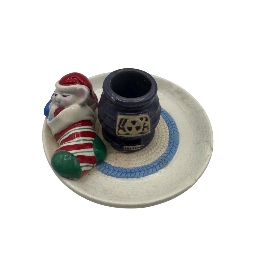 Vintage Avon 1983 Ceramic Santa Mouse & Stove Candle Holder Plate - Etsy