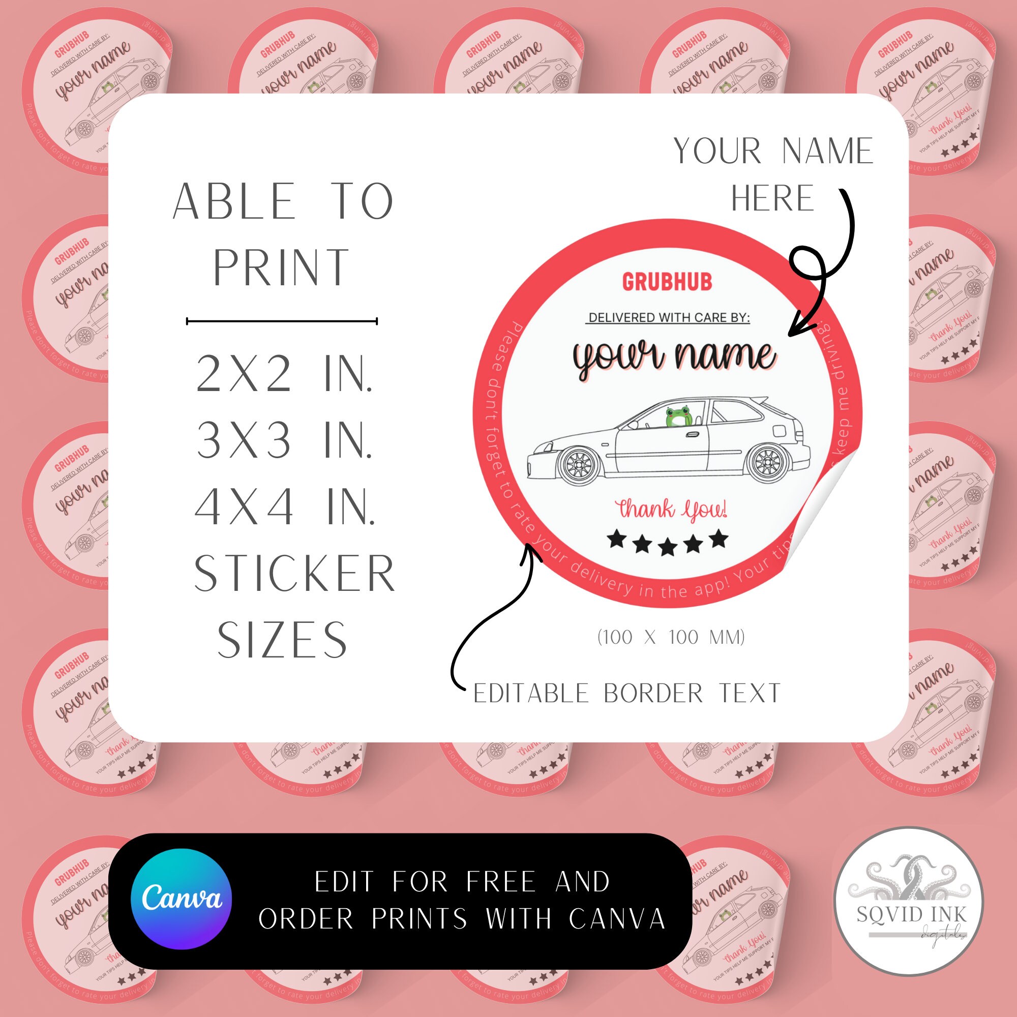 Personalized Grubhub Delivery Frog Sticker Template- Customizable Name ...