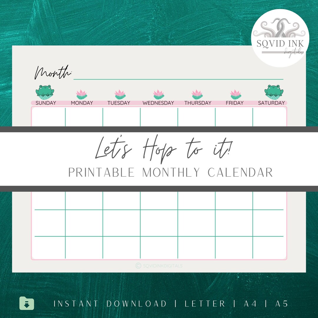 Let's Hop to It Frog-themed Printable Monthly Calendars, Monthly ...