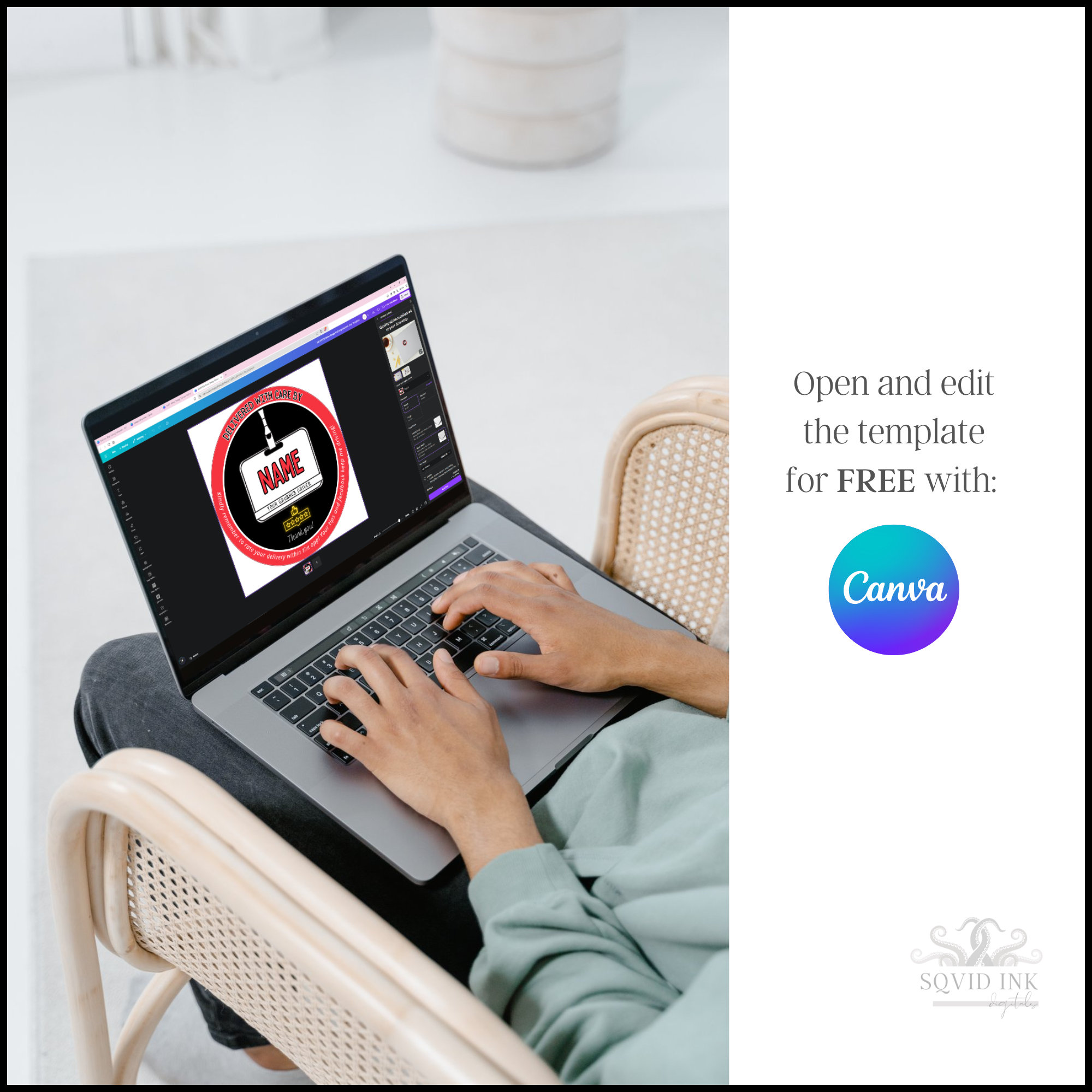 Customizable Sticker Template- Name Badge- Grubhub Delivery- Editable ...