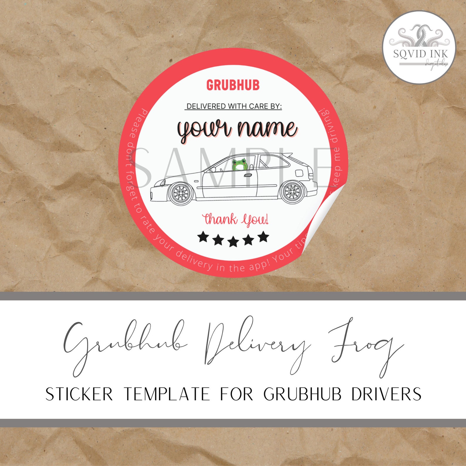 Personalized Grubhub Delivery Frog Sticker Template- Customizable Name ...