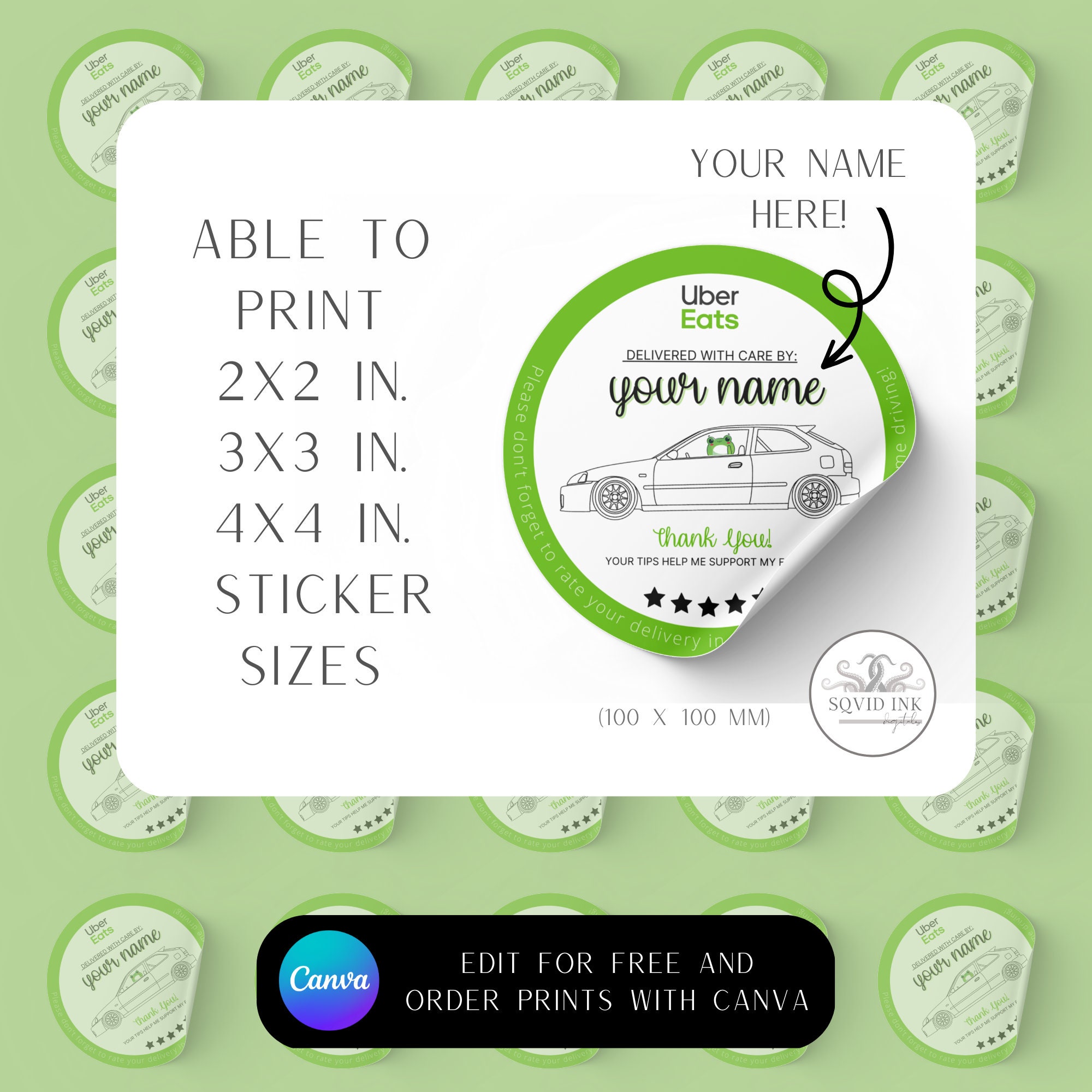 Personalized Uber Eats Delivery Frog Sticker Template Customizable Name ...