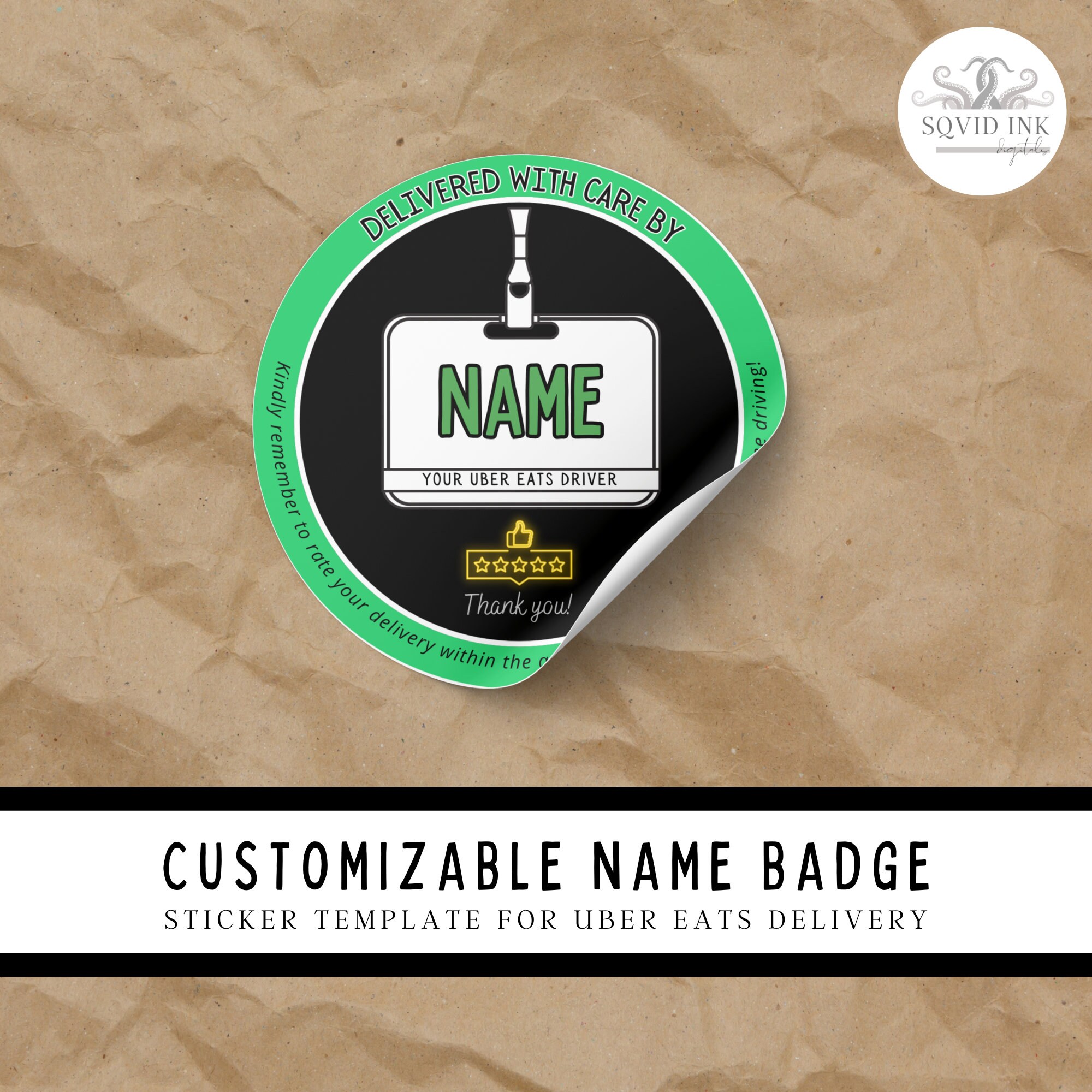Customizable Sticker Template Name Badge Uber Eats Delivery Editable ...