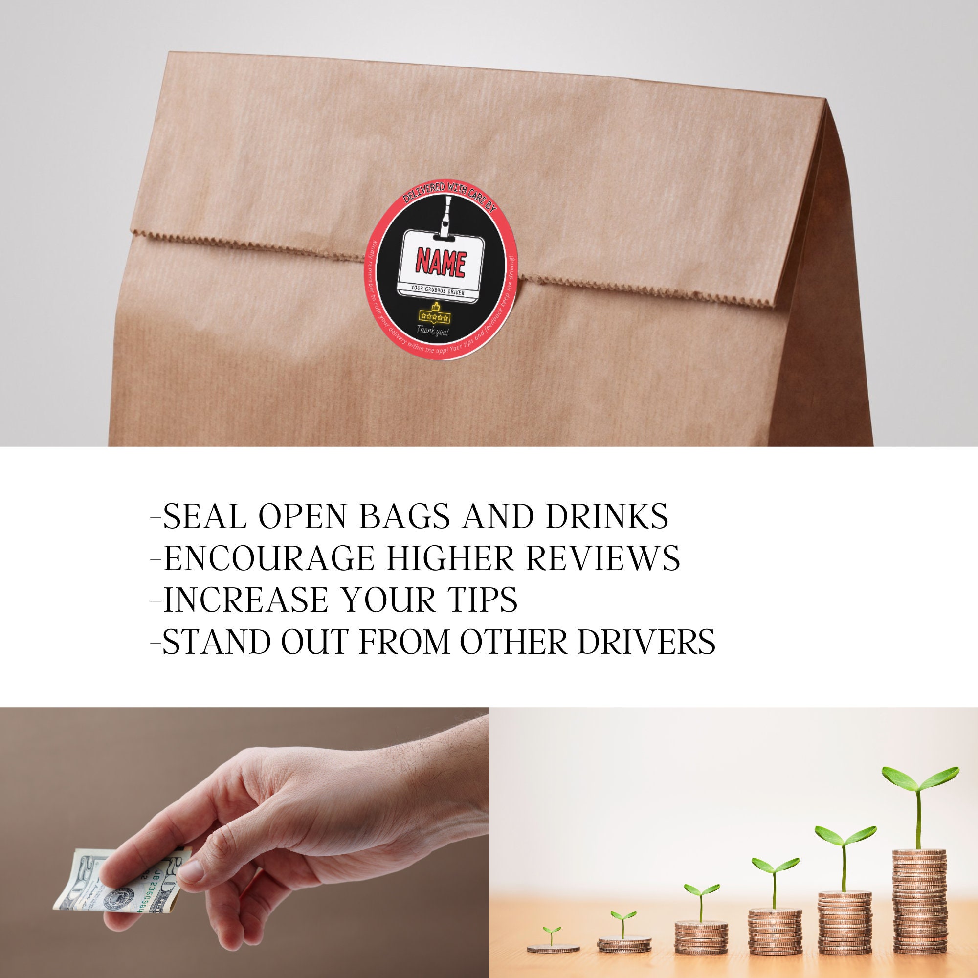 Customizable Sticker Template- Name Badge- Grubhub Delivery- Editable ...