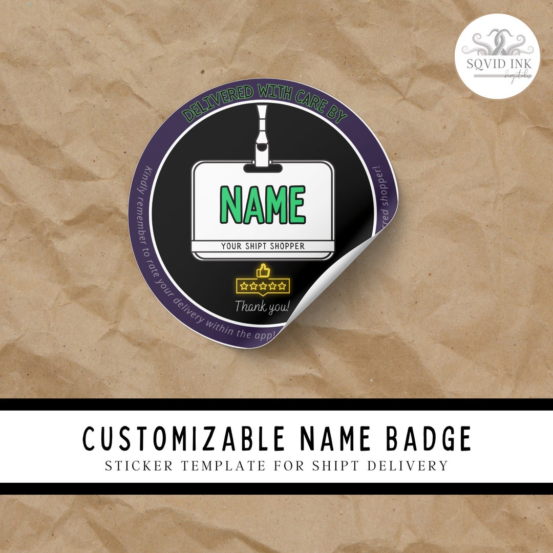 Customizable Sticker Template- Name Badge- Shipt Shopper- Editable Name ...