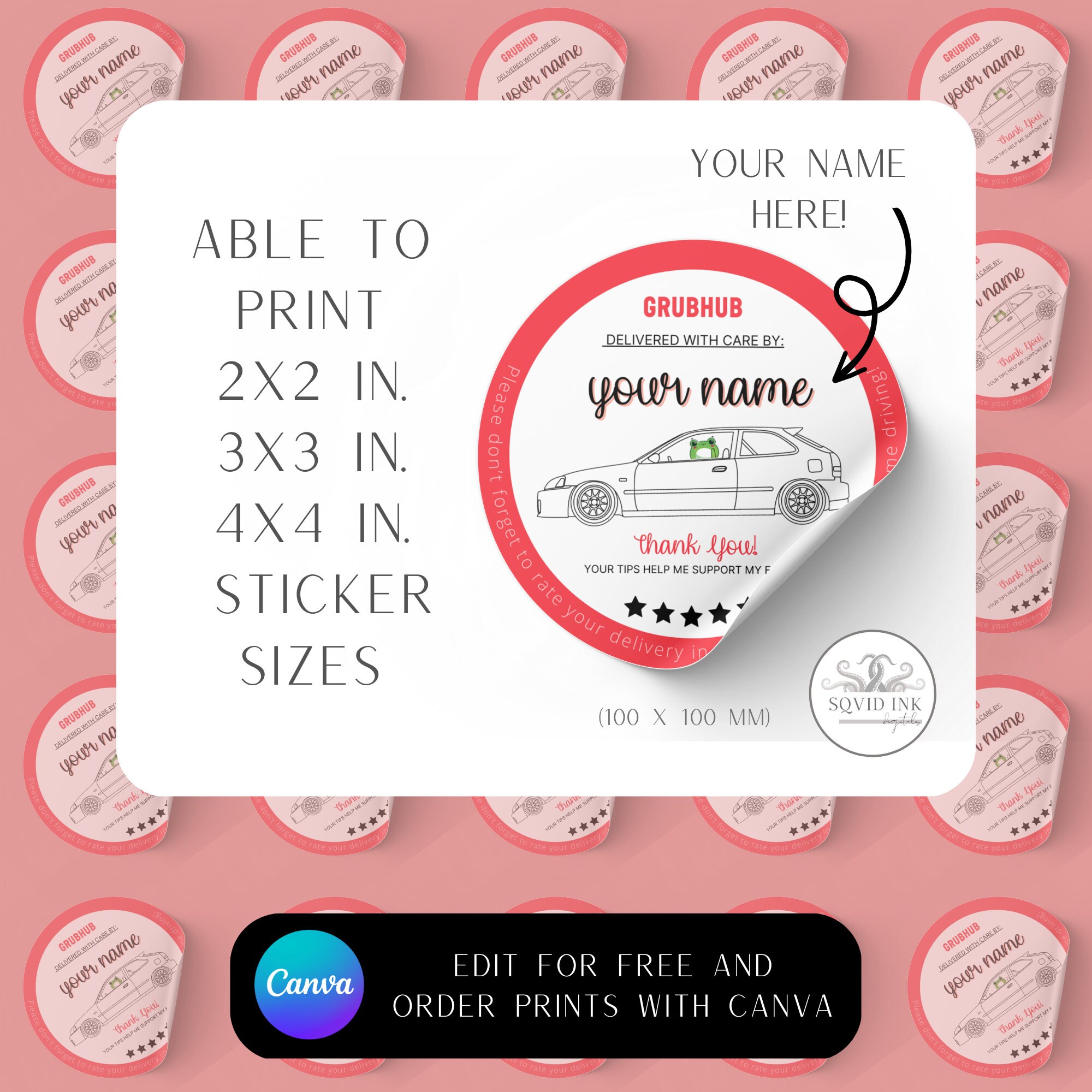Personalized Grubhub Delivery Frog Sticker Template Customizable Name ...