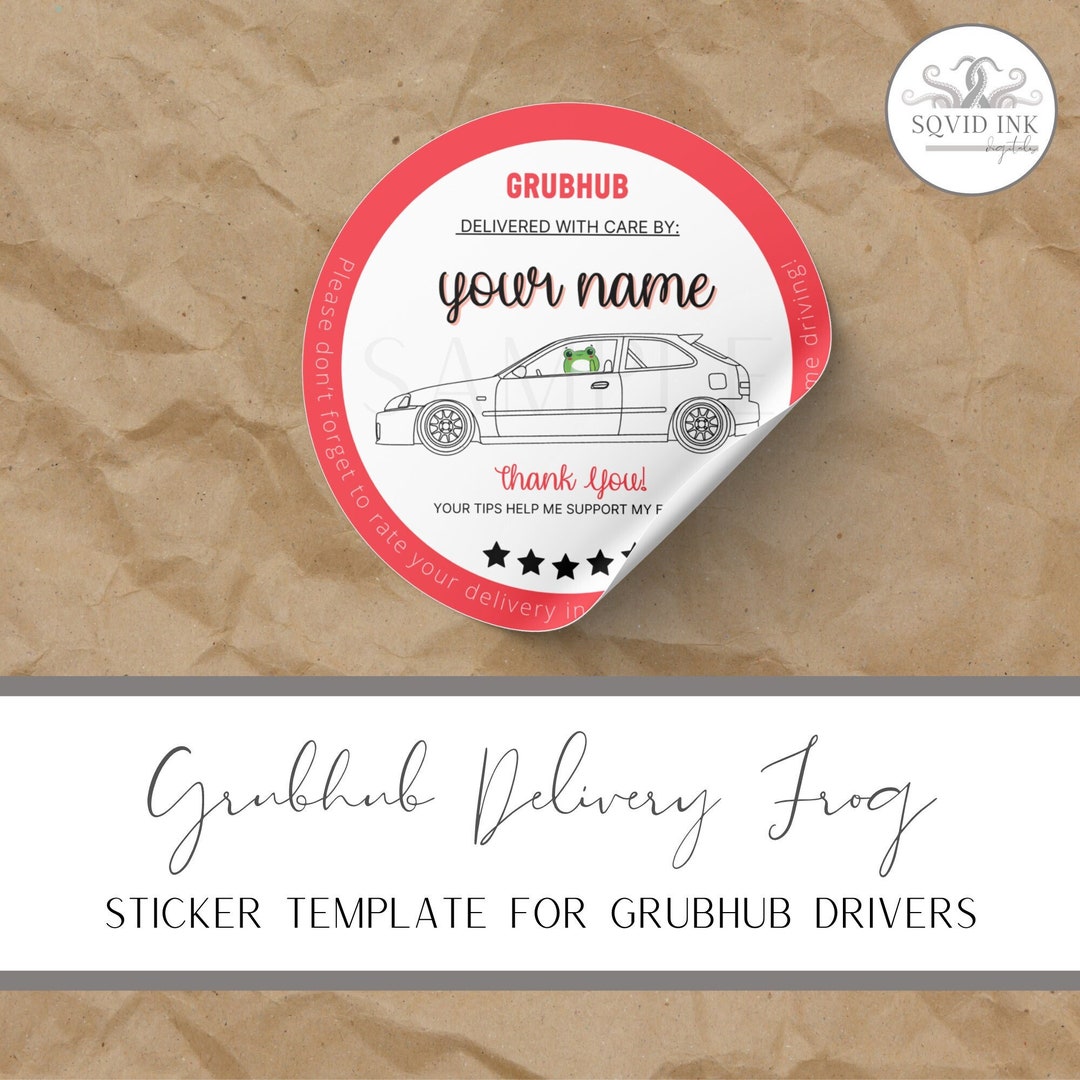 Personalized Grubhub Delivery Frog Sticker Template Customizable Name ...