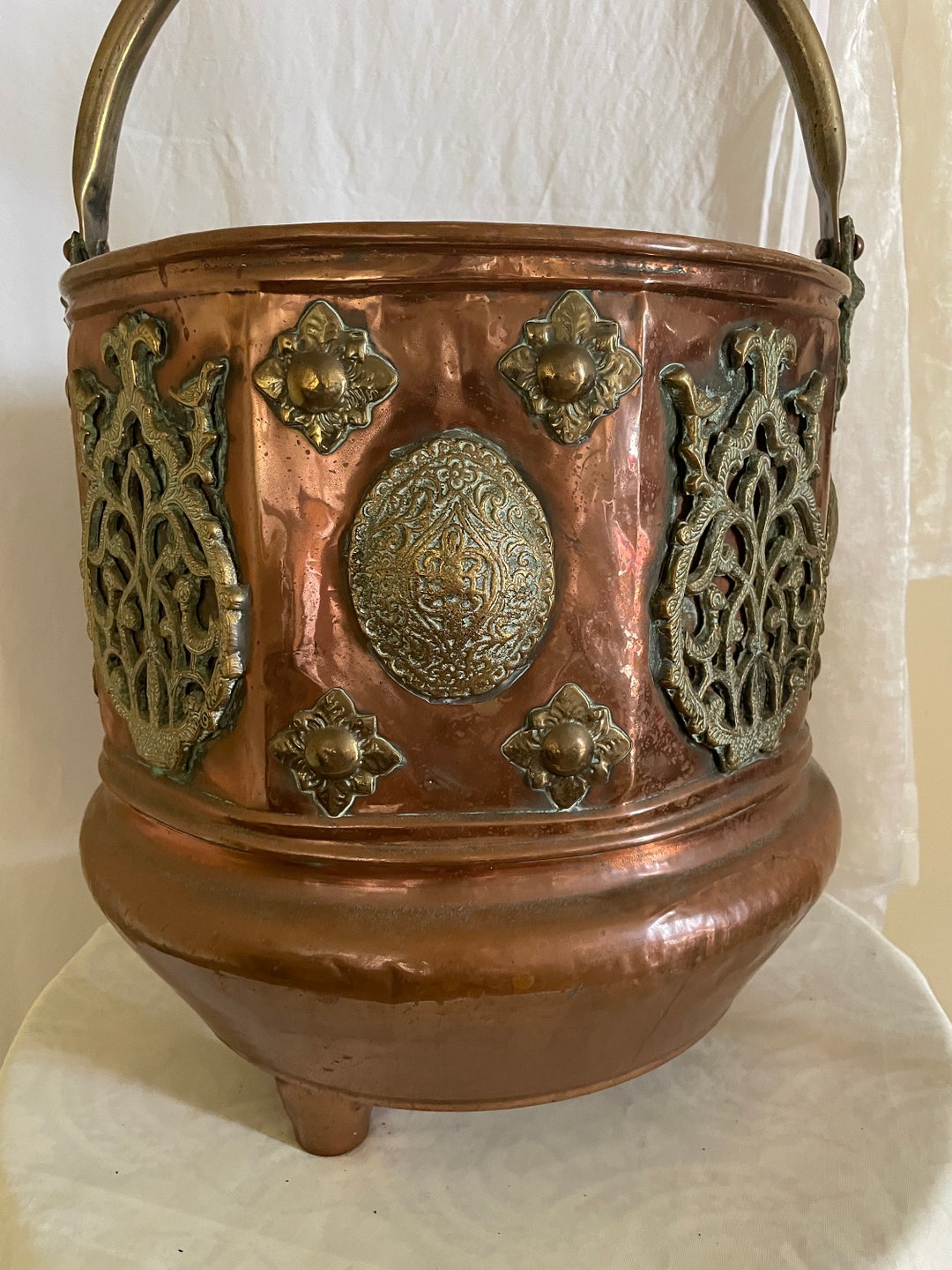 North African Large Copper Planter / Pot / Cache Moroc Heavy With ...