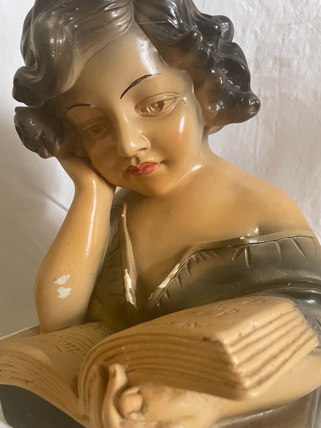 French Art Deco Plaster Child Reading a Book Sculpture, 1920s - Etsy