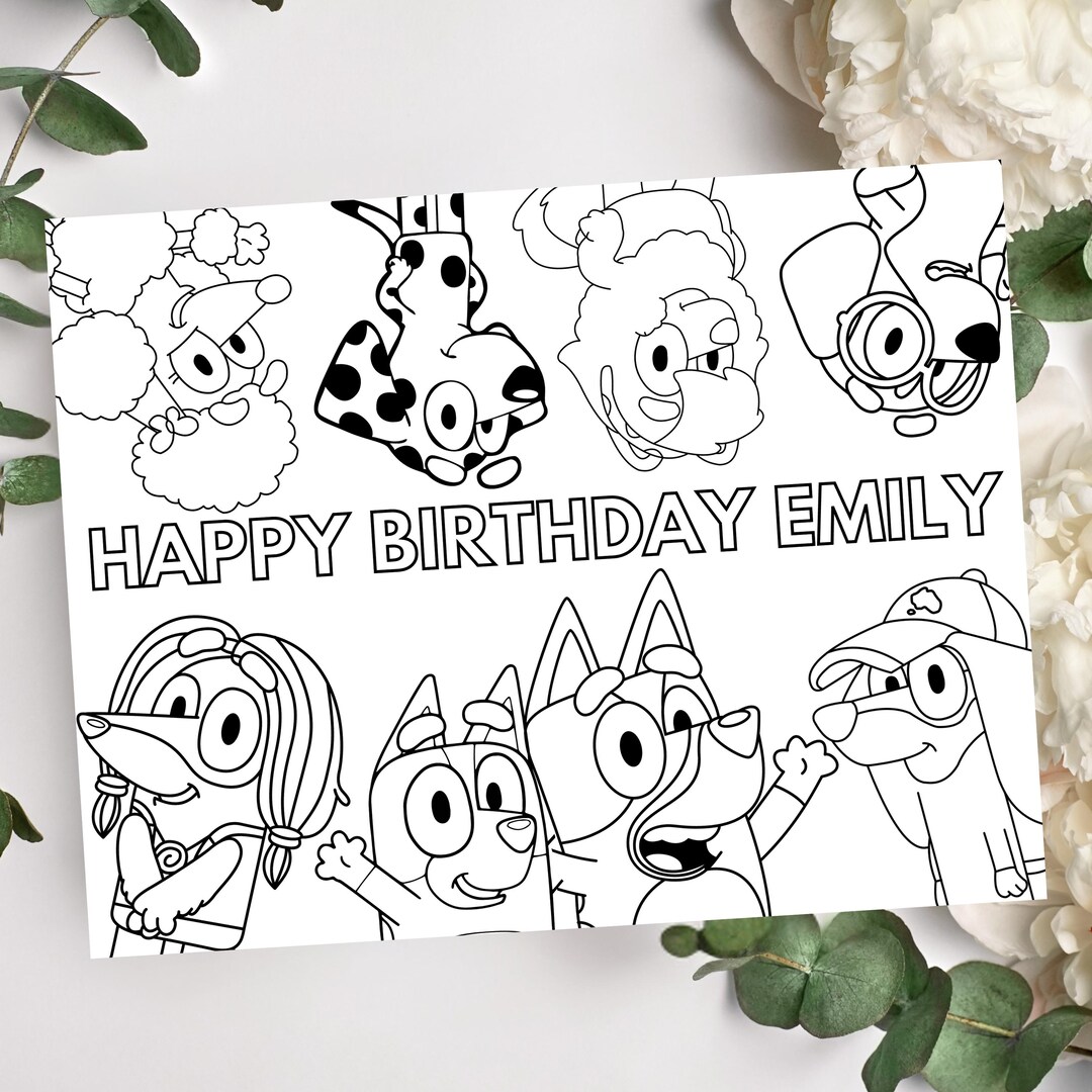 Personalized Blue Dog Birthday Coloring Page | Custom Dog Theme Party ...
