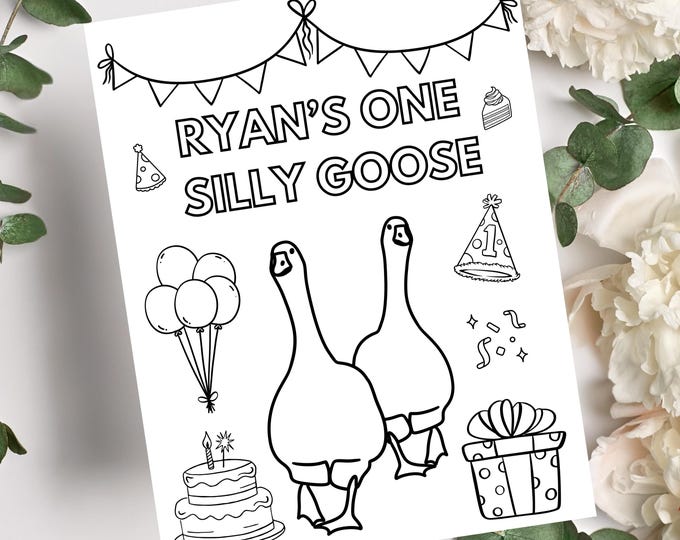 Custom “one Silly Goose” Birthday Coloring Page | Personalized ...