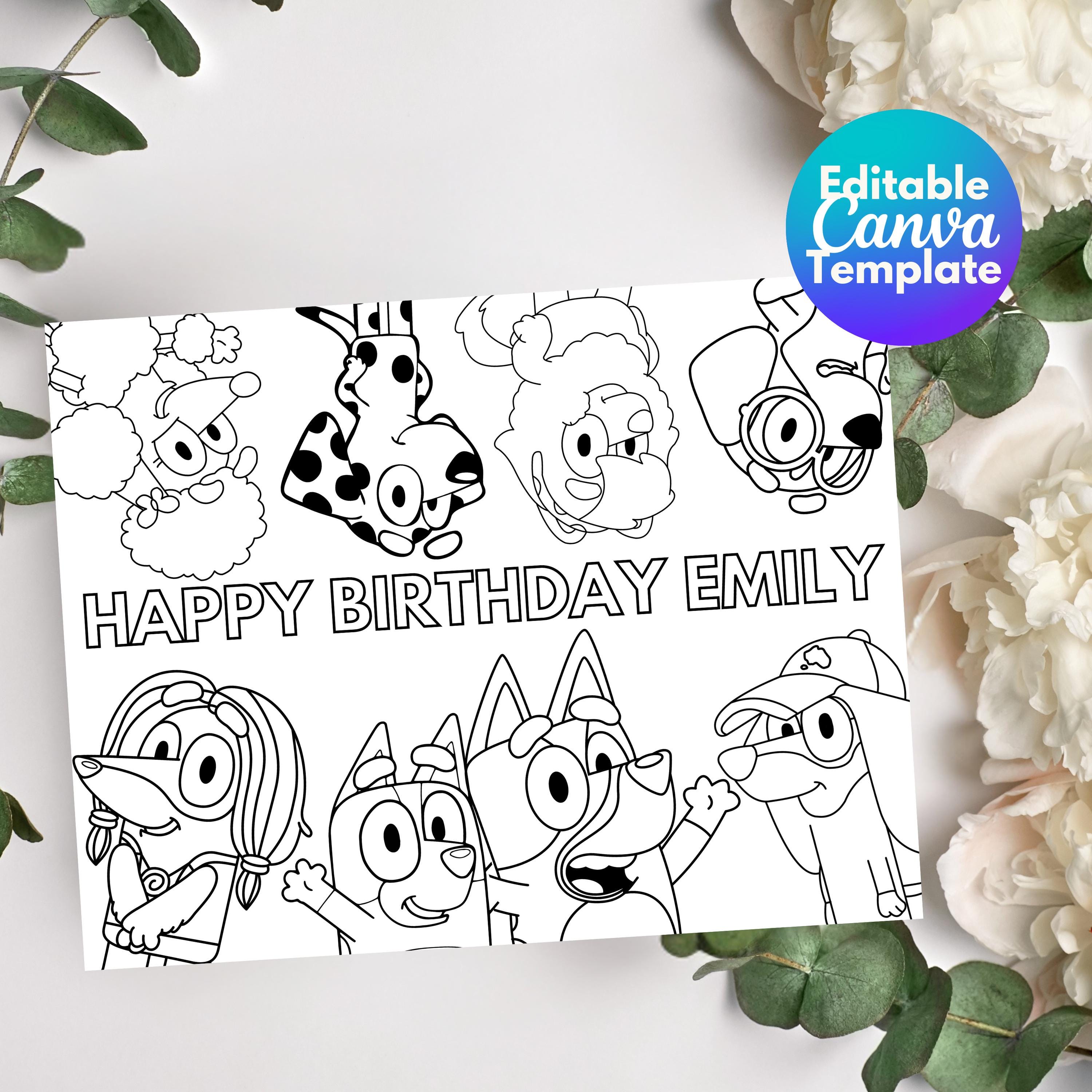Personalized Blue Dog Birthday Coloring Page | Custom Dog Theme Party ...
