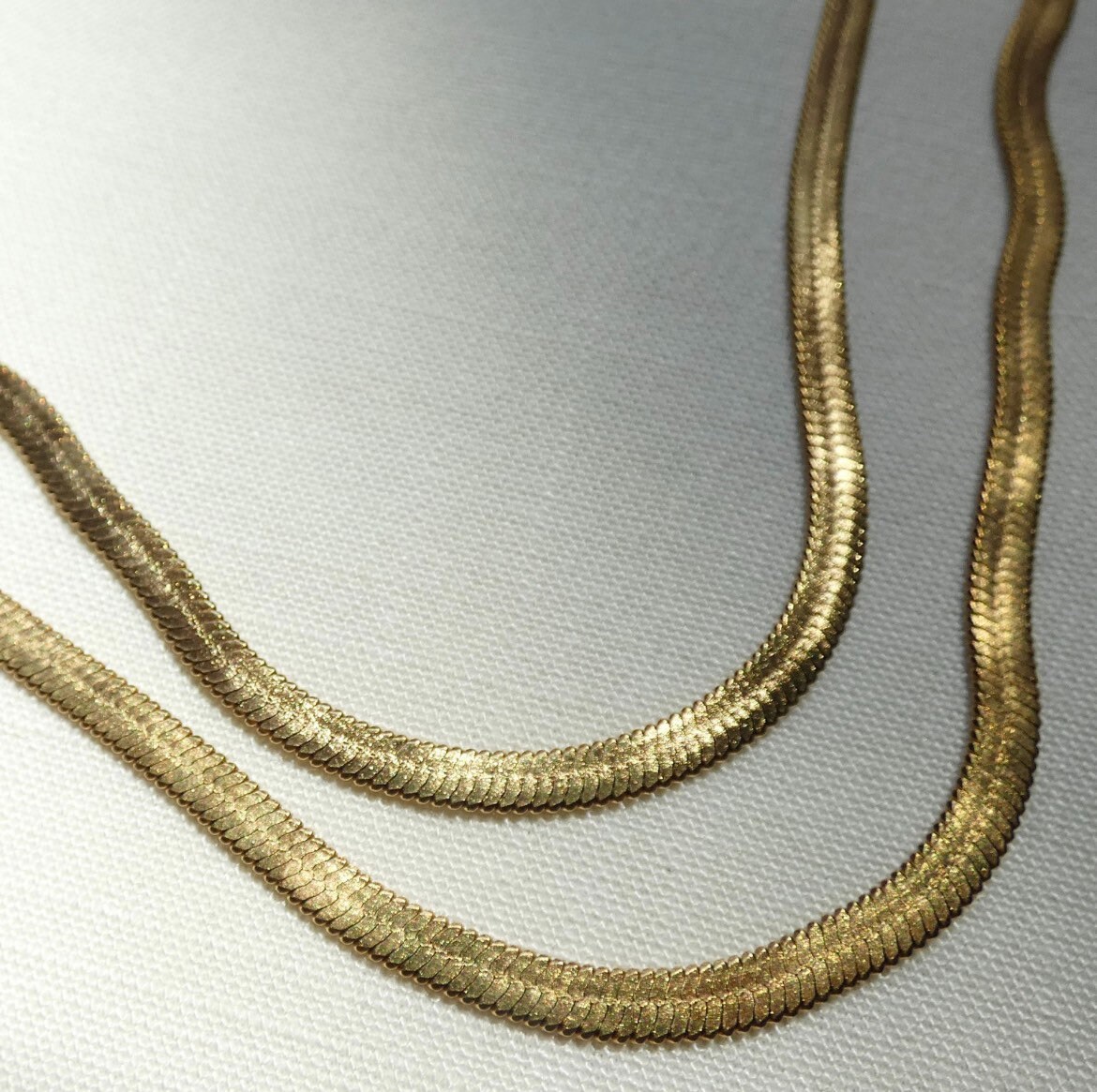 18k Gold Herringbone Necklace, Snake Chain Necklace, Layering Necklace ...