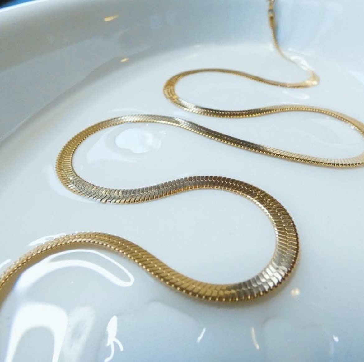 18k Gold Herringbone Necklace, Snake Chain Necklace, Layering Necklace ...