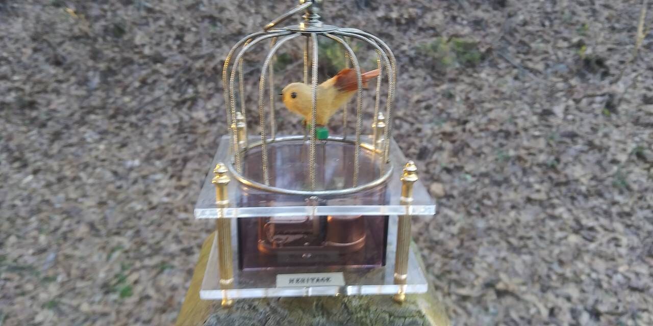 Automaton Music Box - Vintage - Bird in Cage - 1970s - Brass - Lucite ...