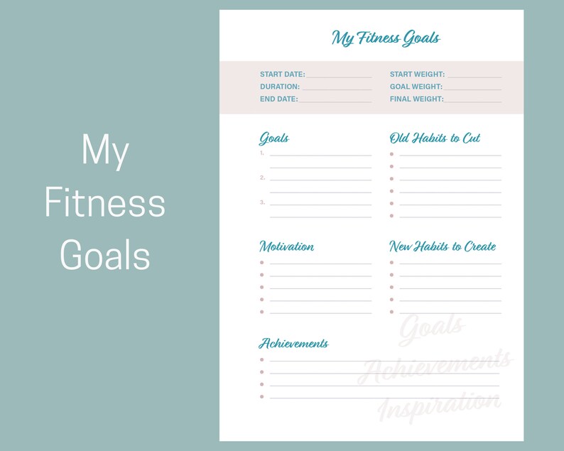 MY FITNESS GOALS Printable - Etsy