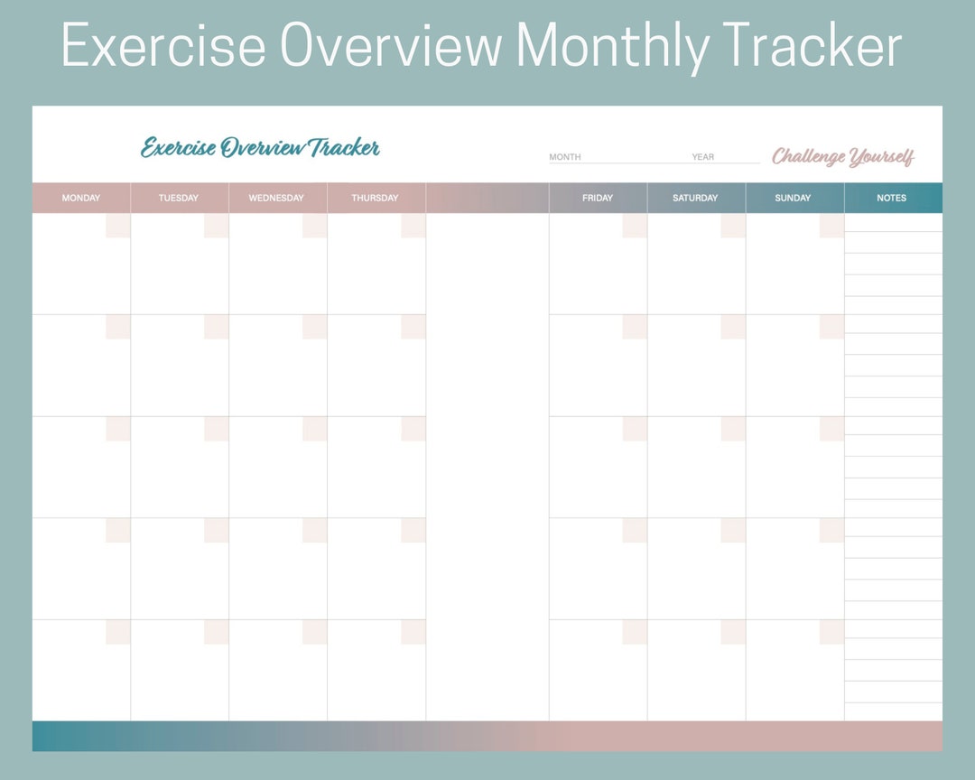 Exercise Overview Monthly Tracker Printable - Etsy
