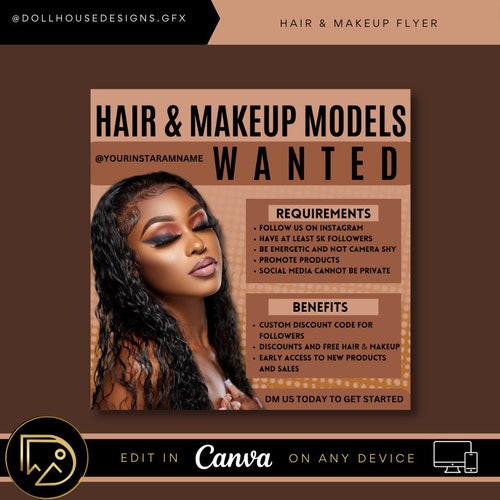 Hair Makeup Model Wanted Flyer Wanted Brand Influencer Brand - Etsy