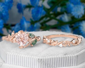 Natural Style Flowers&leaf Wedding Ring Set Cottagecore - Etsy