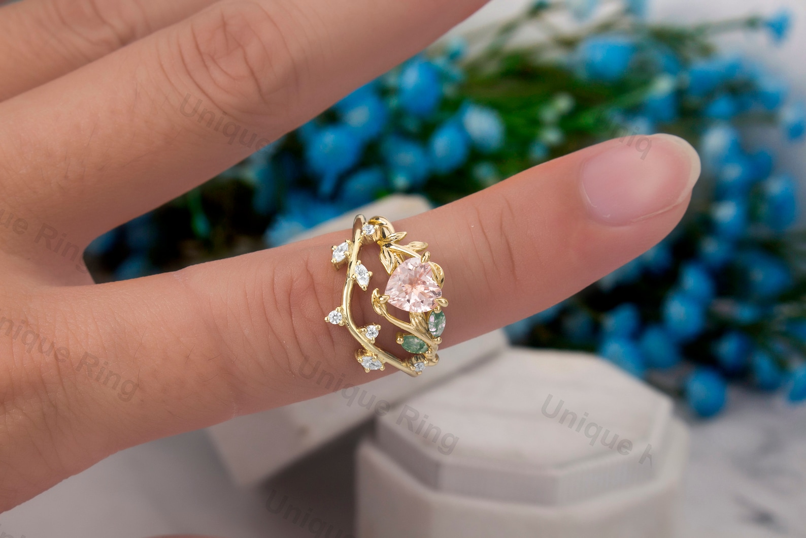 Cottagecore Vine Leaf Heart Cut Morganite Engagement Ring Set - Etsy Canada