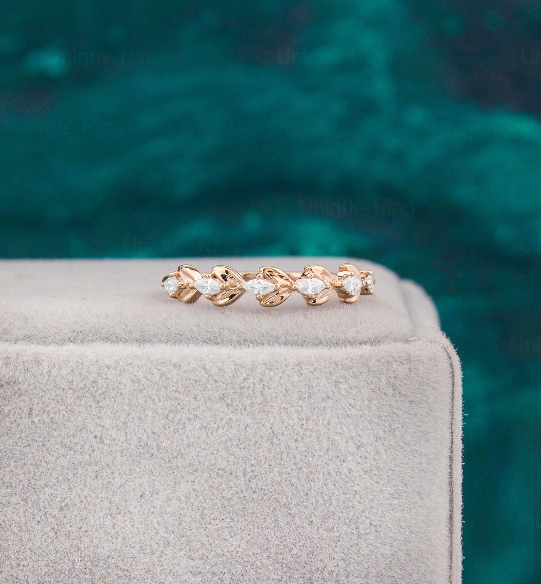 Minimalist Marquise Moissanite Wedding Band, 14k Gold Anniversary Ring ...