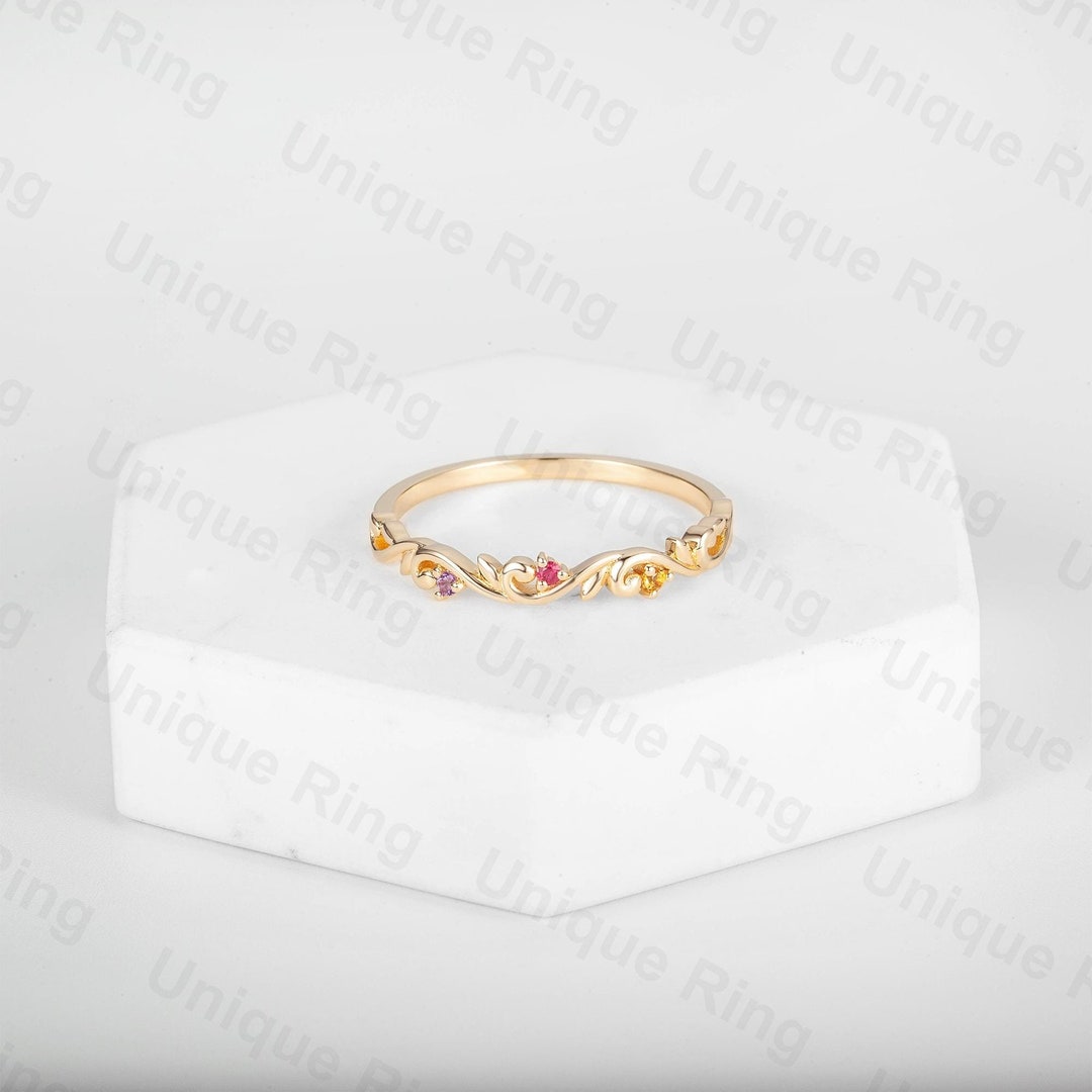 Natural Style Flower&leaf Wedding Ring. Birthstone Wedding Band, Celtic ...