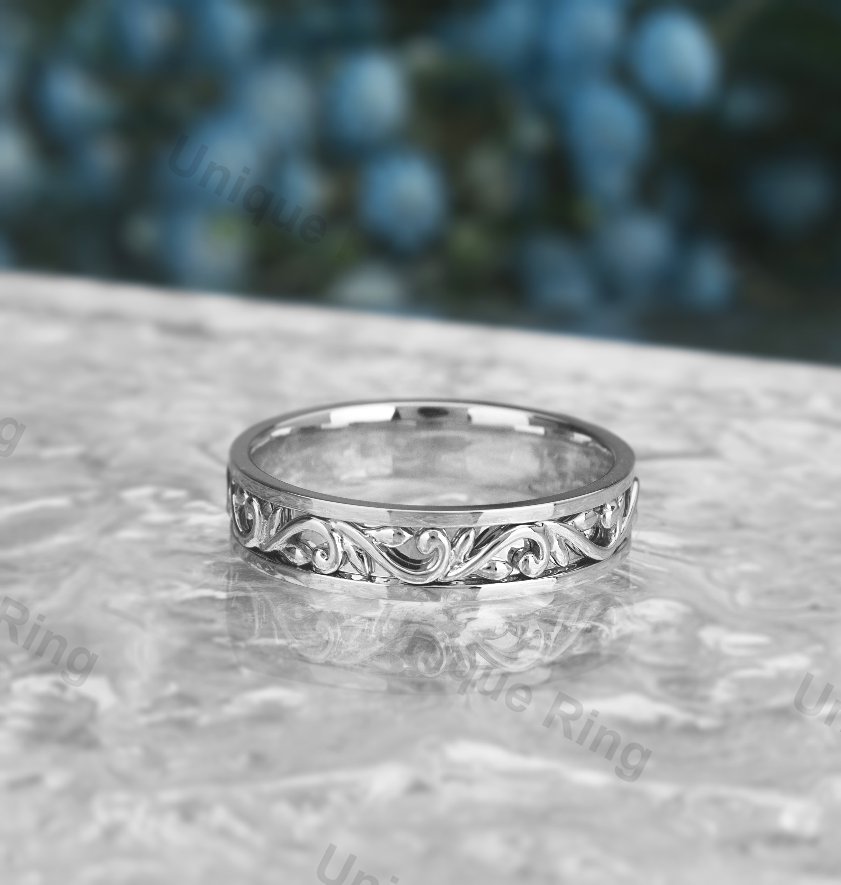 Cottagecore Leaf Solid Gold Men’s Band Ring for Natural Theme Wedding ...