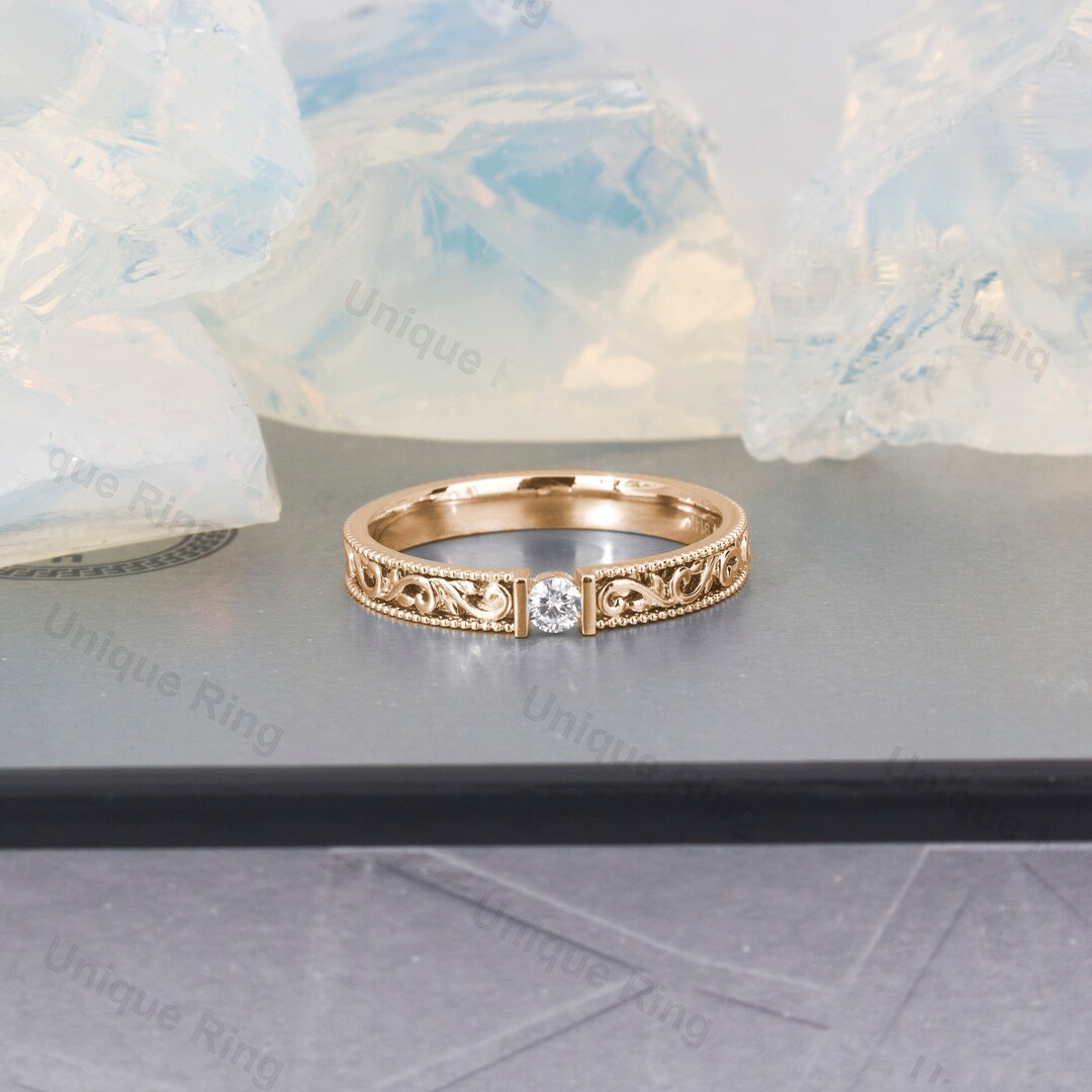 Cottagecore Leaf Solid Gold Mens/women's Band Ring,14k Gold Floral ...