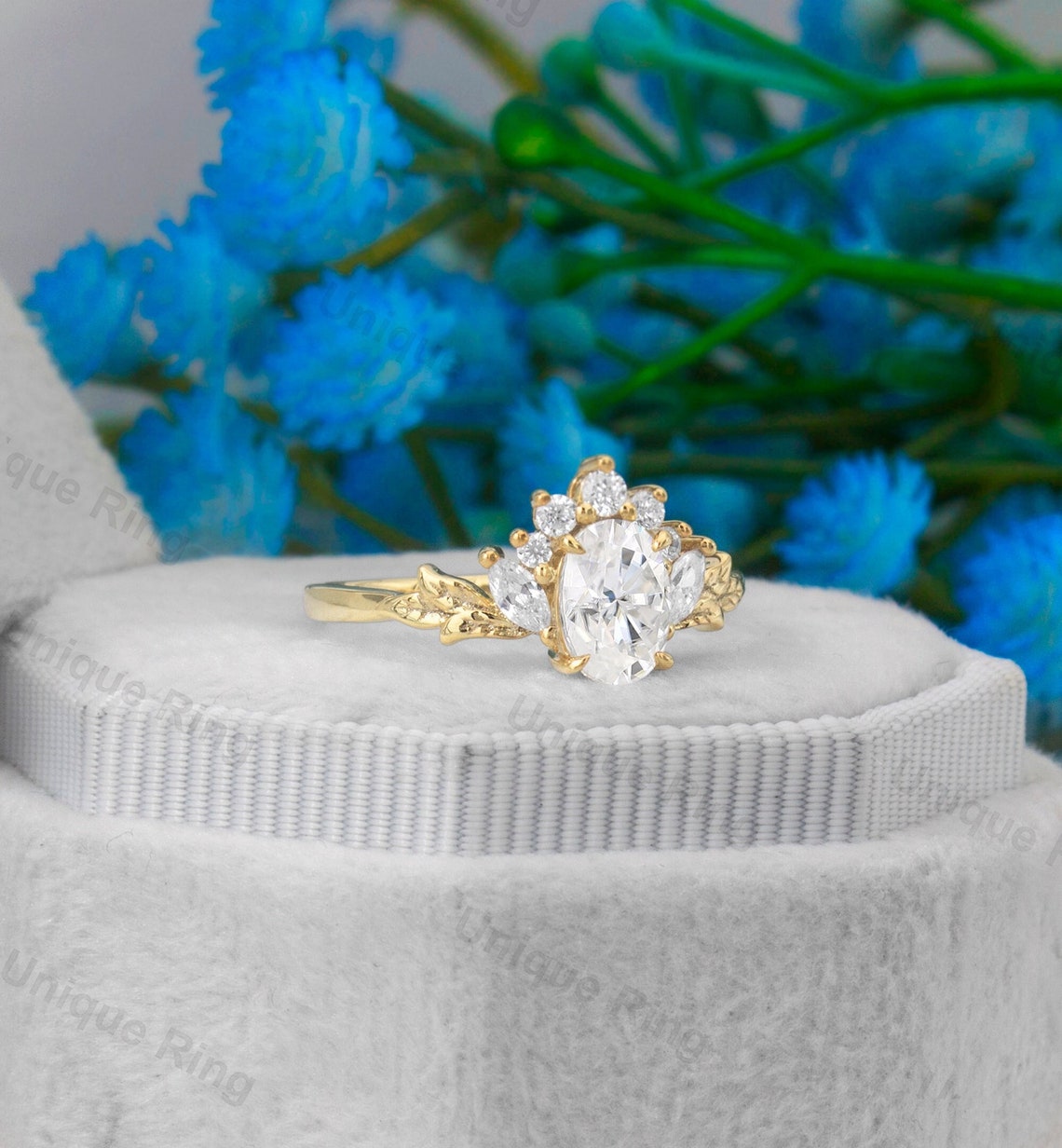 Cottagecore Oval Moissanite Engagement Ring Leaf Moissanite - Etsy