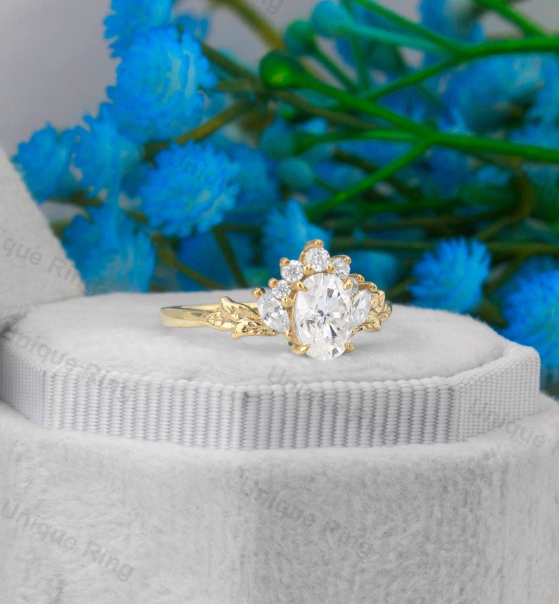 Cottagecore Oval Moissanite Engagement Ring Leaf Moissanite - Etsy