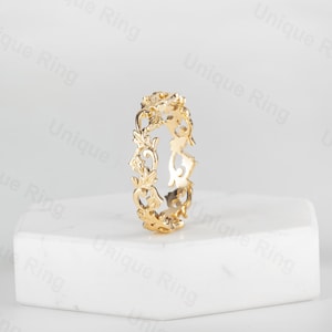 Cottagecore Leaf Solid Gold Couple Ring ,organic 14K Gold Floral ...